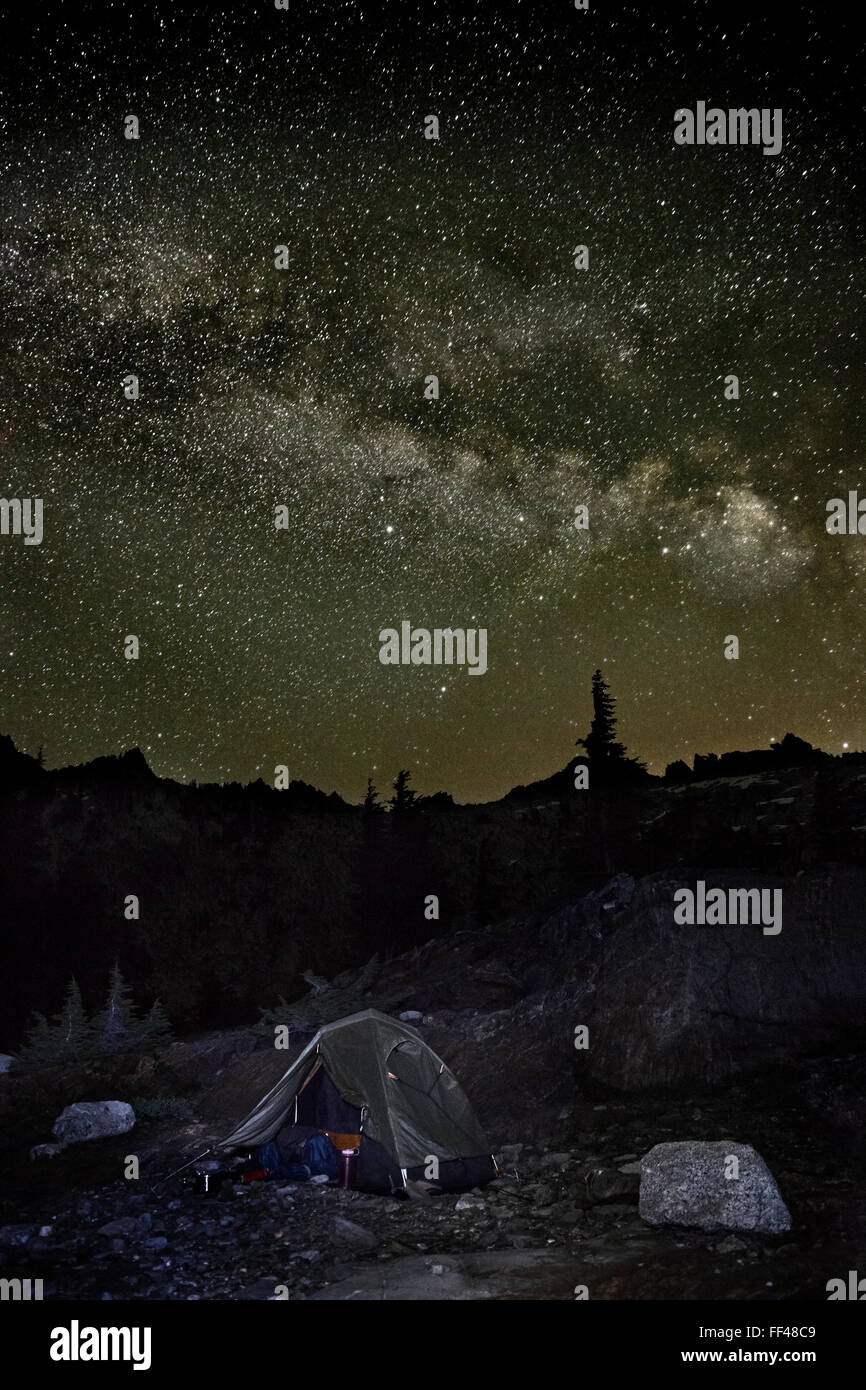 CA02786-00...CALIFORNIA - Night at Caribou Lake campsite in the Trinity ...