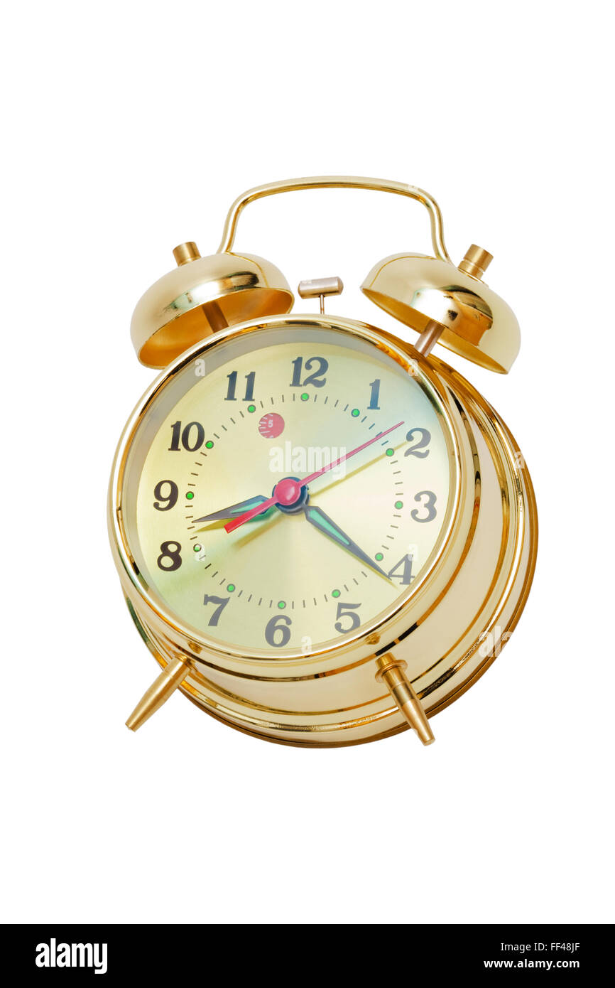 beautiful gold alarm clock on white background Stock Photo - Alamy