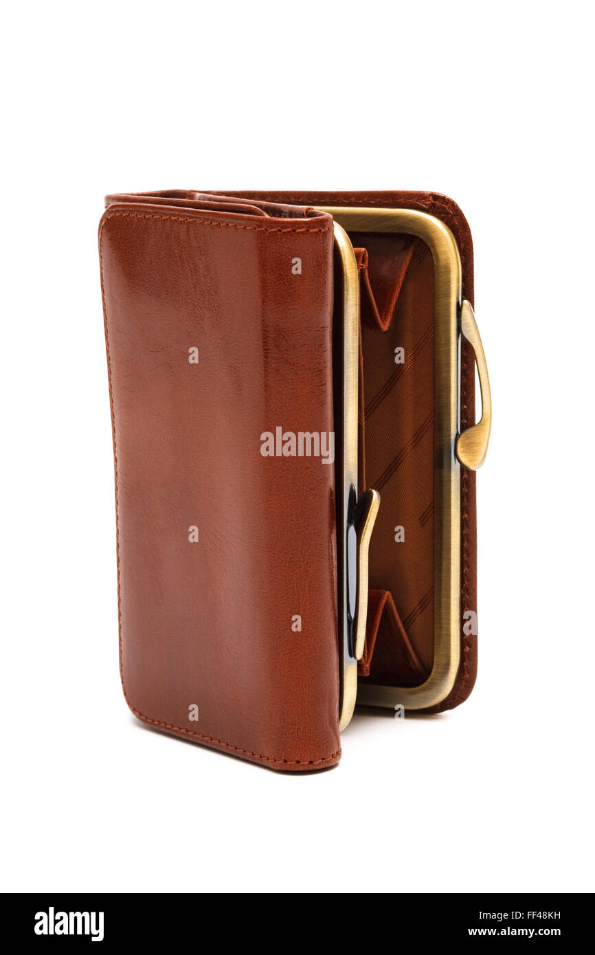 Beautiful leather purse on a white background Stock Photo - Alamy