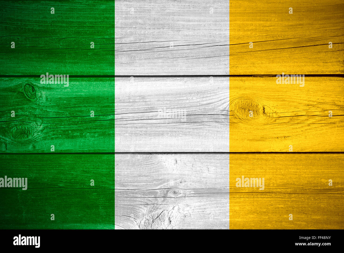 flag of Ireland or Irish banner on wooden background Stock Photo - Alamy