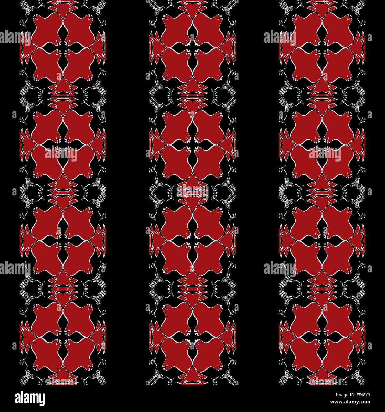 Vertical stripes ornate decorated pattern background red tons and black ...