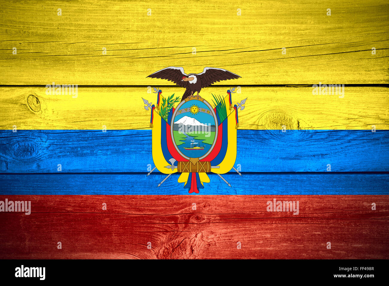 flag of Ecuador or Ecuadorian banner on wooden background Stock Photo ...