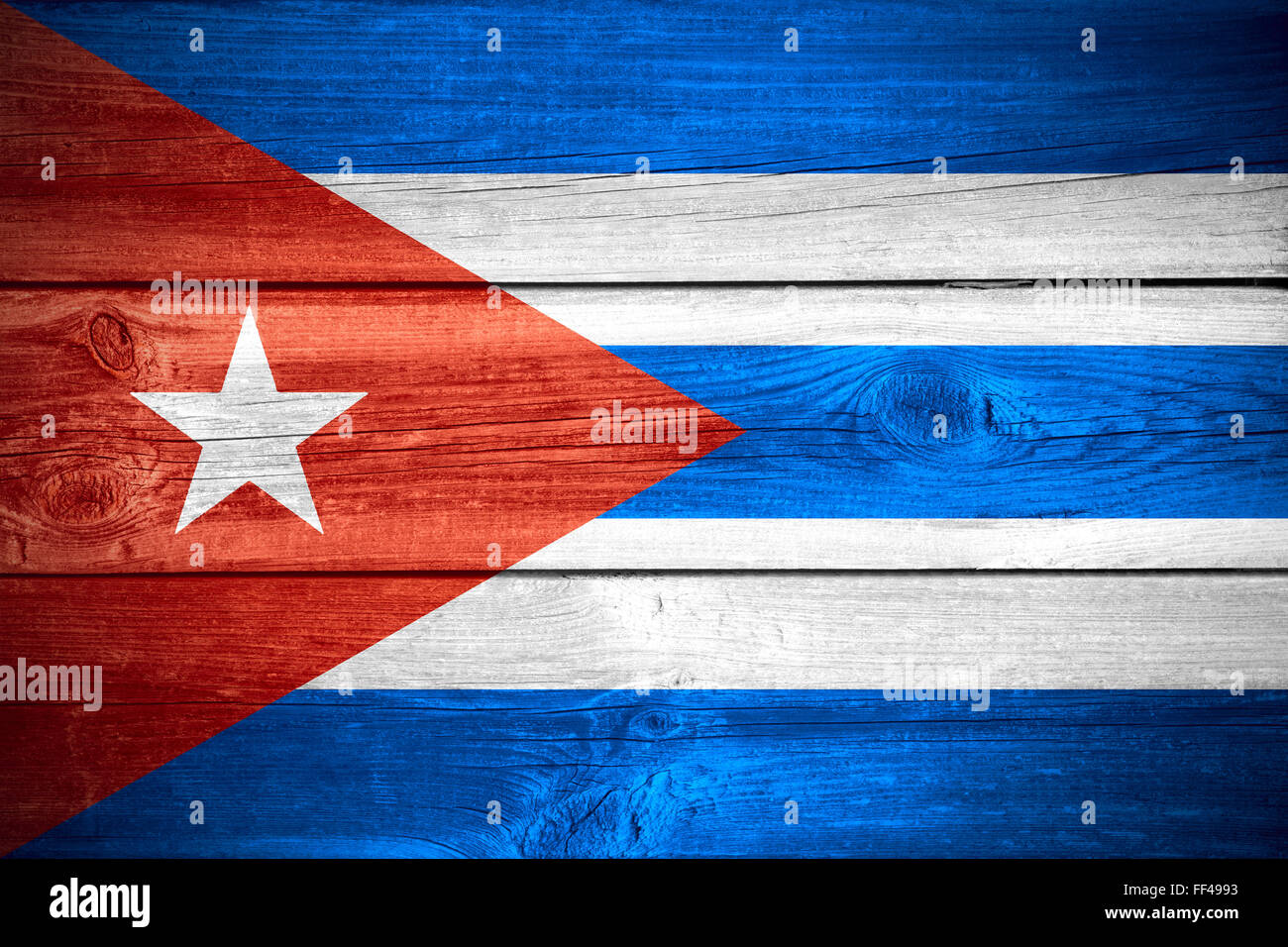 flag of Cuba or Cuban banner on wooden background Stock Photo - Alamy