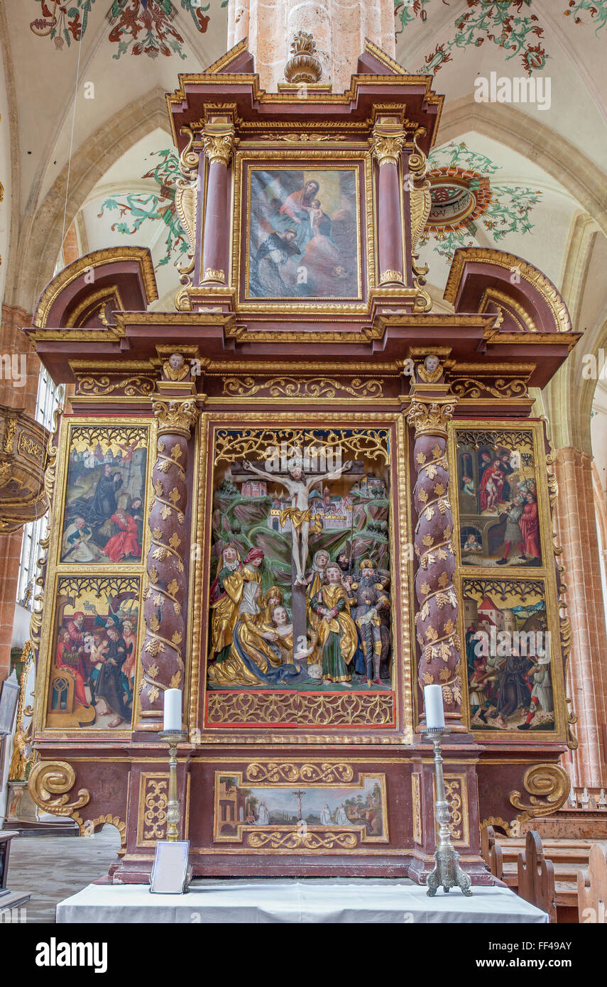 NEUBERG AN DER MURZ, AUSTRIA - SEPTEMBER 13, 2015: The side carved ...