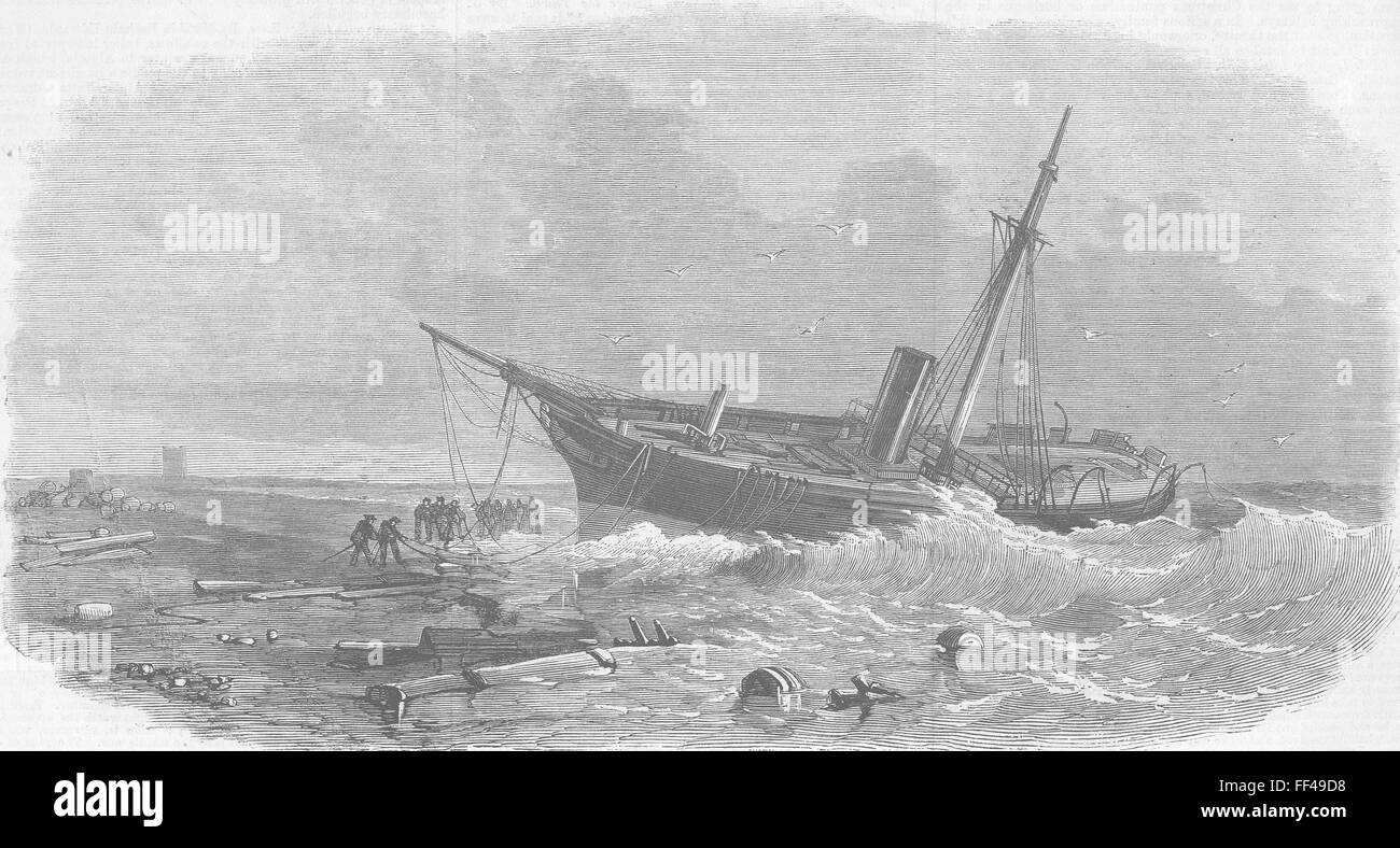 SUSSEX Wreck of Swedish Sloop--War Oradd, Rye 1866. Illustrated London ...