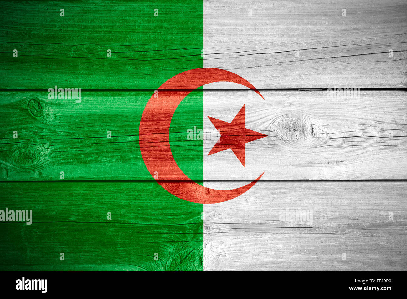 flag of Algeria or Algerian banner on wooden background Stock Photo - Alamy