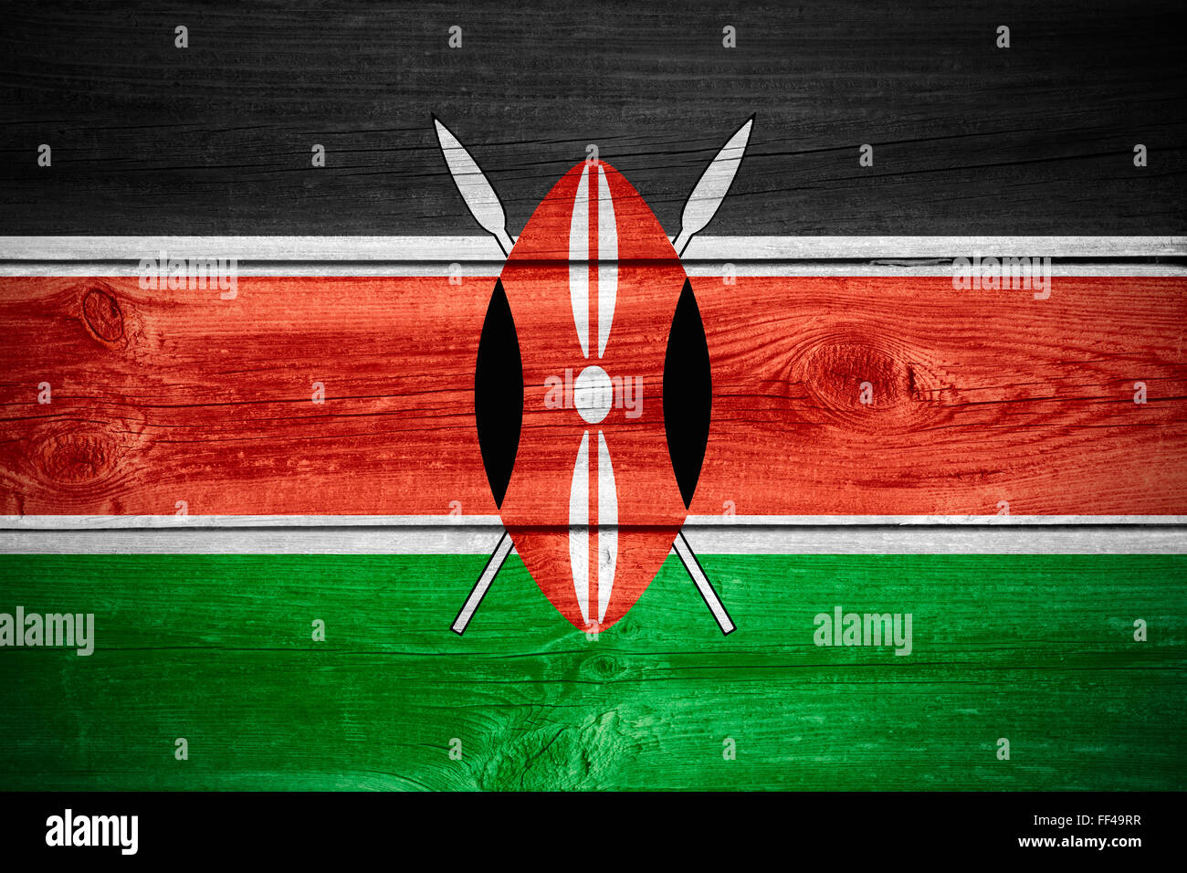 flag of Kenya or Kenyan banner on wooden background Stock Photo - Alamy