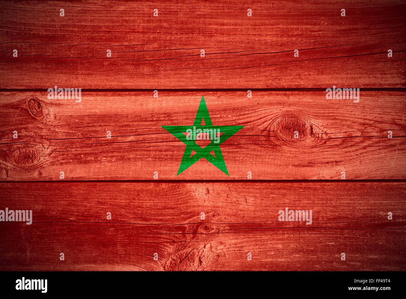 flag of Morocco or Moroccan banner on wooden background Stock Photo - Alamy