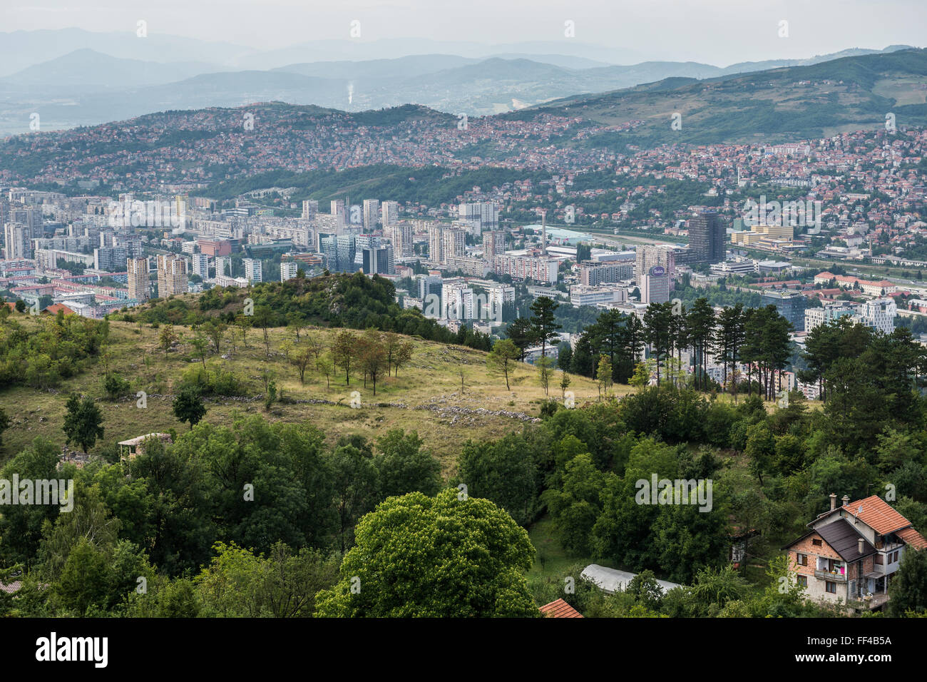 Aerial view from Vraca Memorial Park on Sarajevo city, Bosnia and ...