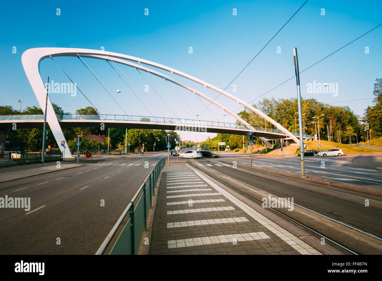 Pedestrian footbridge over street in Helsinki, Finland Stock Photo - Alamy