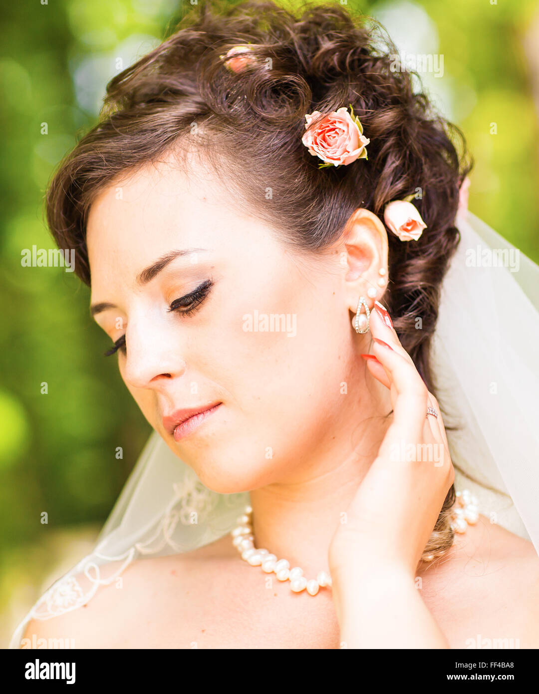Portrait of beautiful young woman. Make up and hair style. Wedding ...