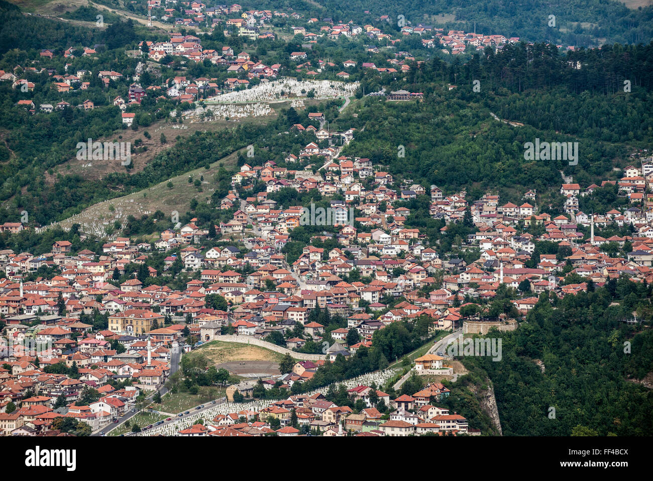 Aerial view from Vraca Memorial Park on Sarajevo city, Bosnia and ...