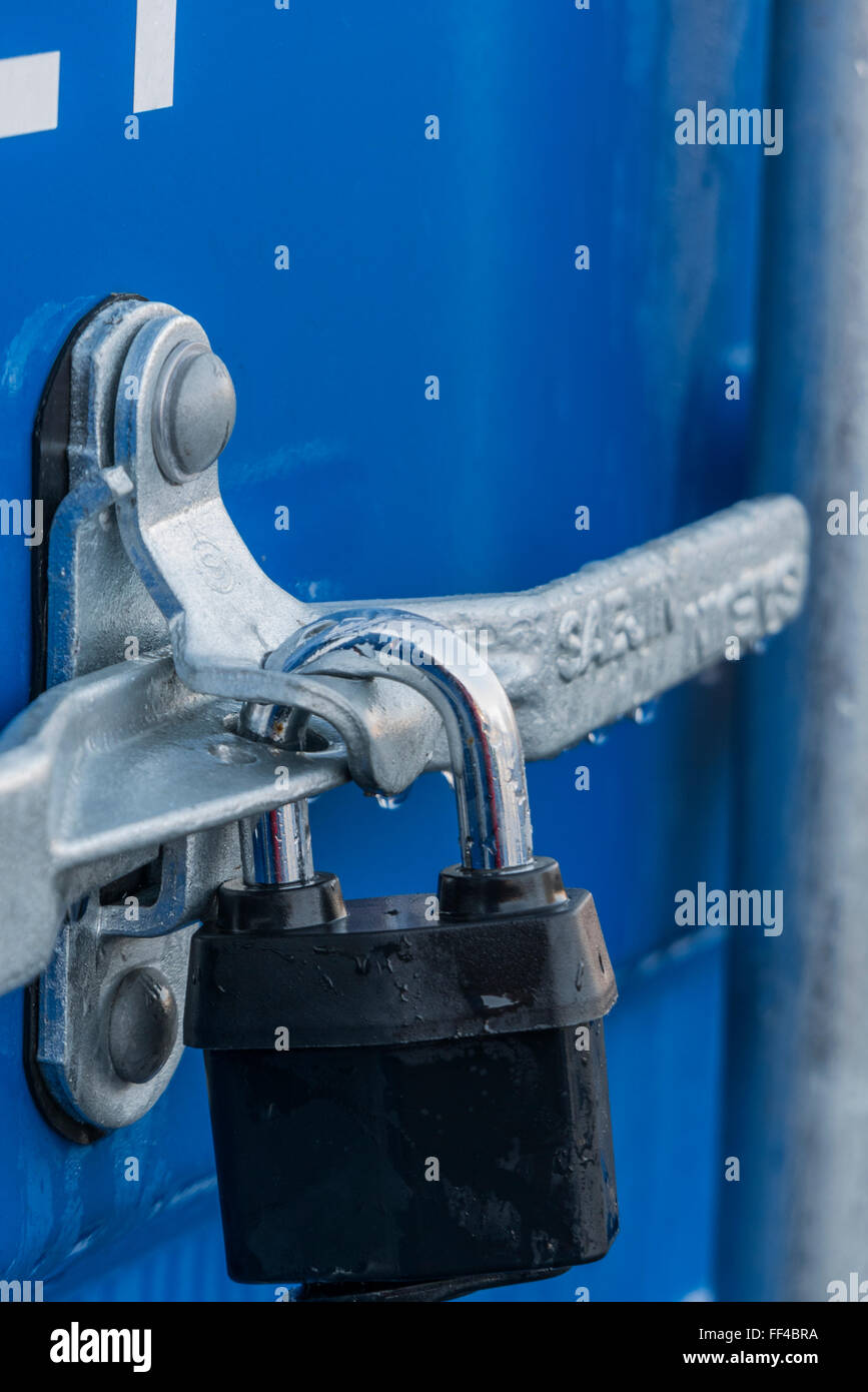 A row of Blue Self Storage Shipping Containers in a secure compound ...
