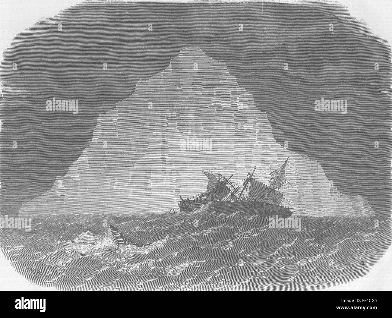 ANTARCTICA Indian Queen hits Iceberg, South Pacific 1859. Illustrated ...