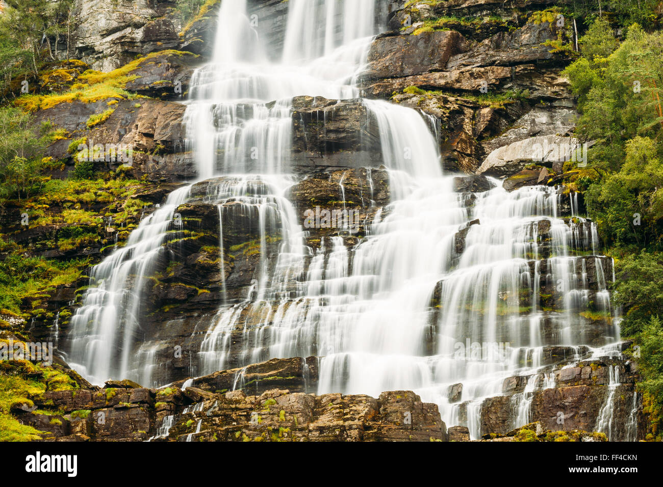 Beautiful famous Tvindefossen Waterfall in Norway. Norwegian nature ...