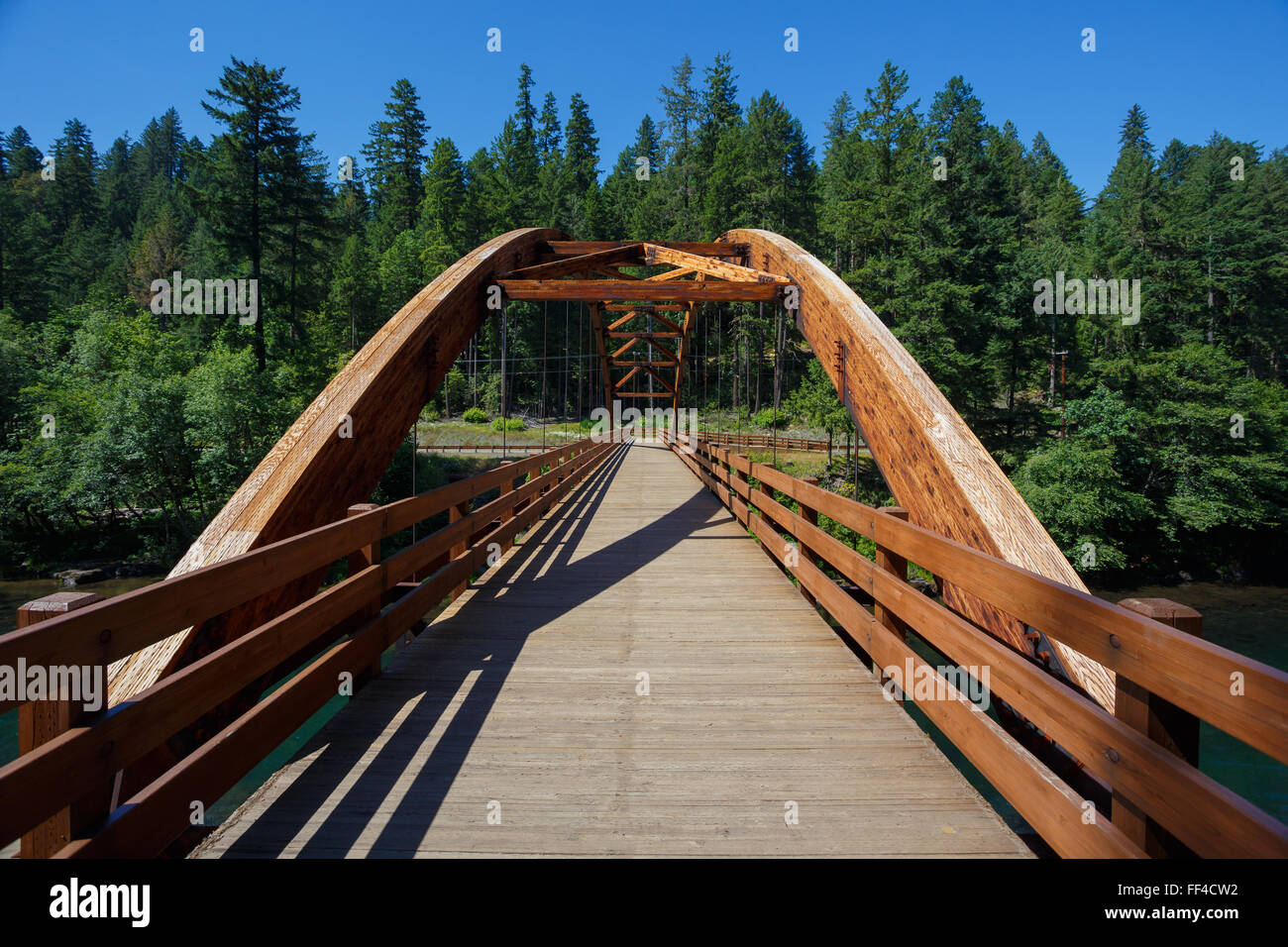 Tioga bride made out of wood over the North Umpqua River in Oregon ...