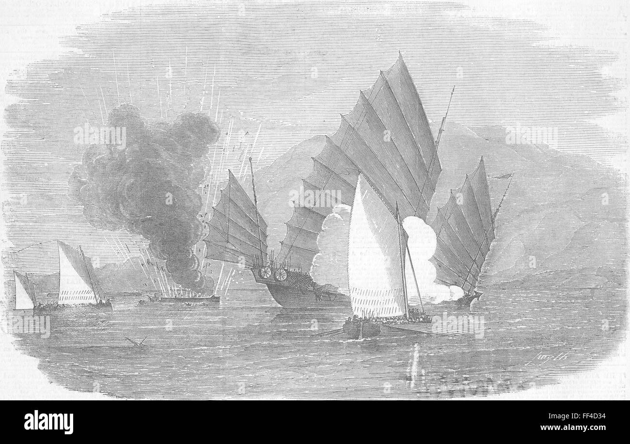 CHINA Royal Navy chasing Pirates, Pinghai Bay 1855. Illustrated London ...