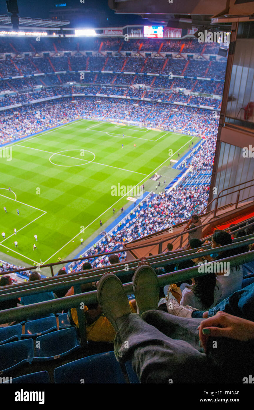 Santiago Bernabeu stadium during a football match. Madrid, Spain Stock ...