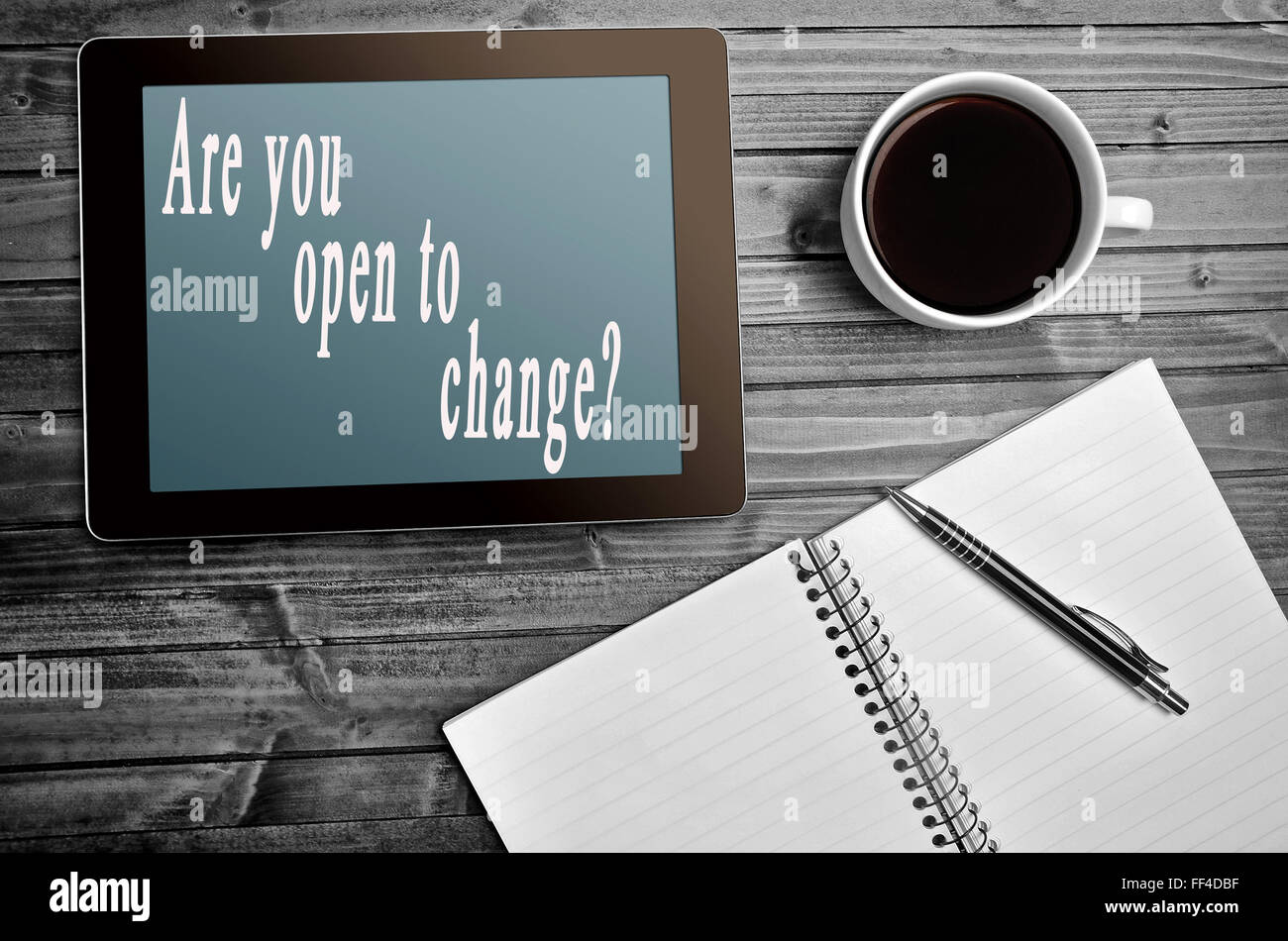 Are you open to change written on digital tablet Stock Photo - Alamy