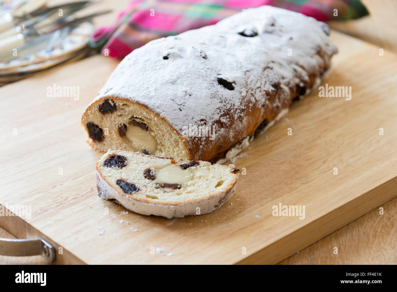 A slice of Stollen fruit bread Stock Photo - Alamy