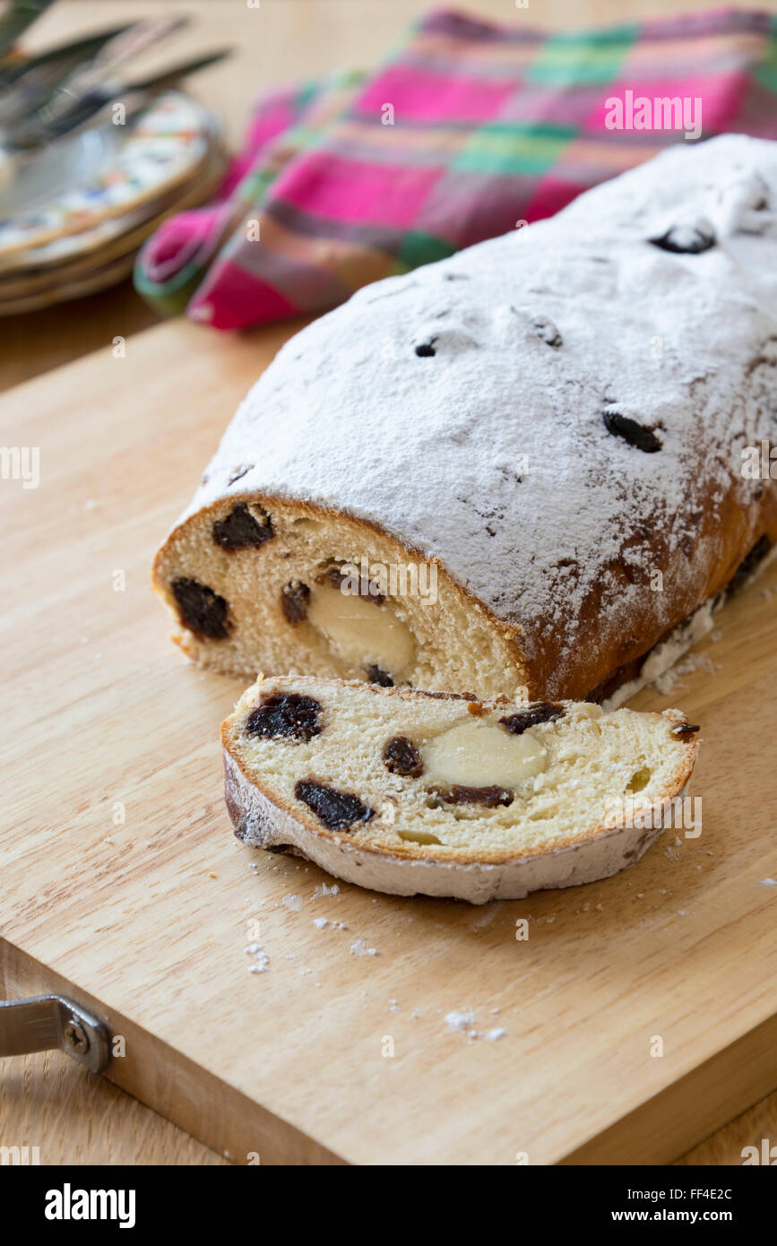 A slice of Stollen fruit bread Stock Photo - Alamy