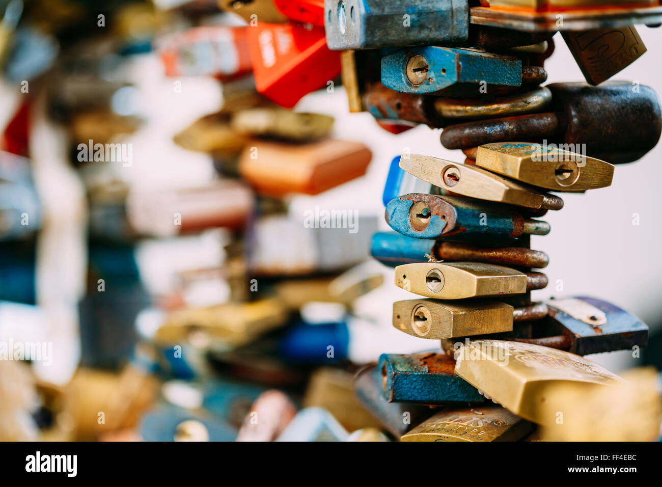 Lots of love locks on bridge in European town symbolize love forever ...