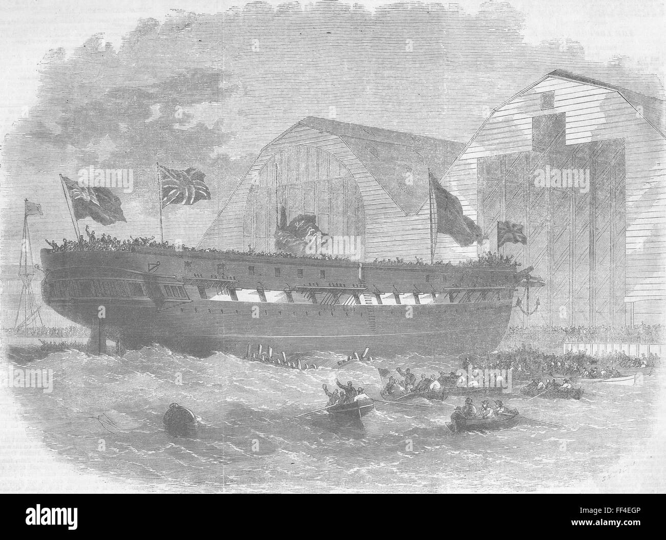 GLOS Woolwich docks Launch HM ship Bristol 1861. Illustrated London ...
