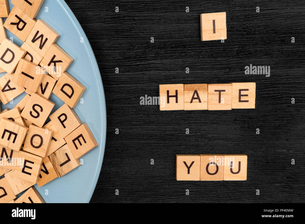 Wooden letters spelling I hate you Stock Photo - Alamy
