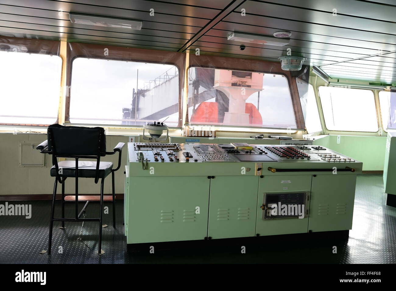 Interior of the Bridge, control center of UTRILLO container ship Stock ...