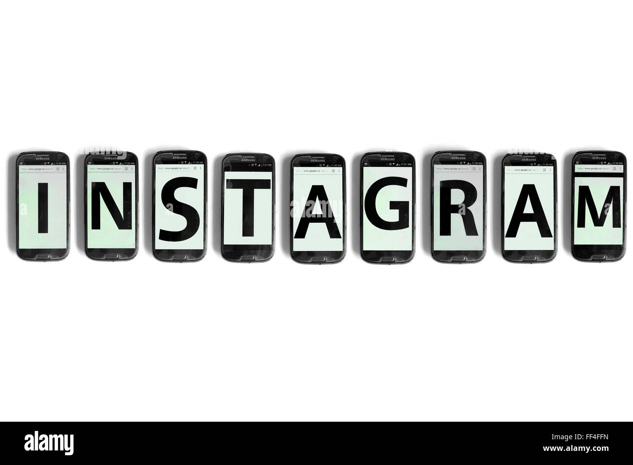 Instagram written on the screens of smartphones photographed against a ...