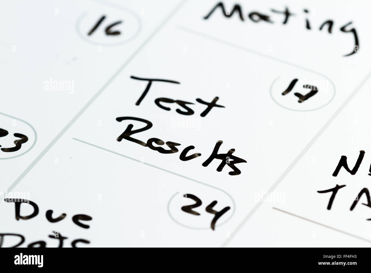 special date marked on a calendar as a concept for receiving test ...
