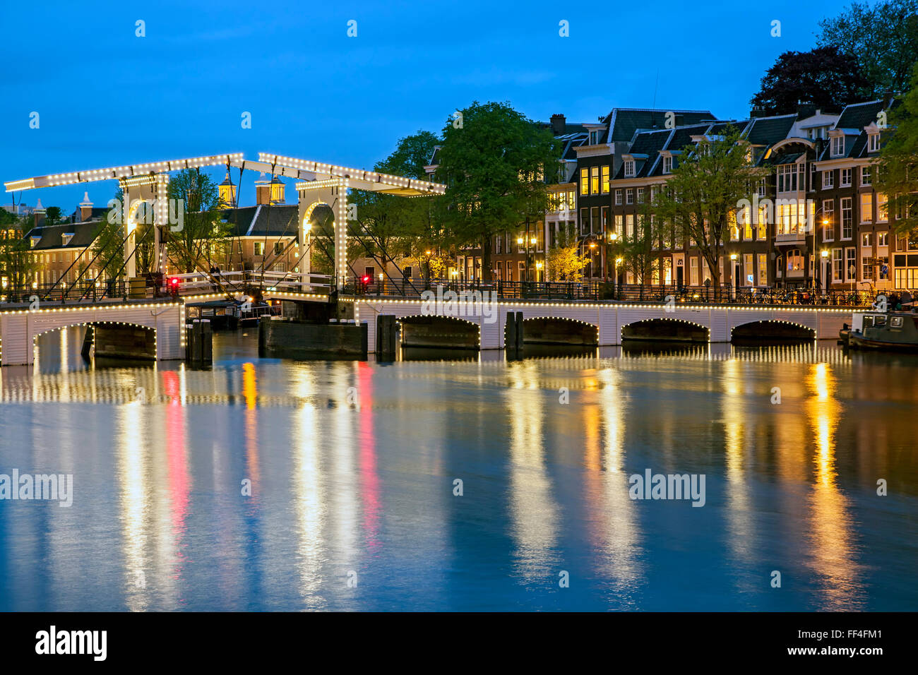 Magere Brug (Skinny Bridge) and Amstel River, Amsterdam, Holland, the ...