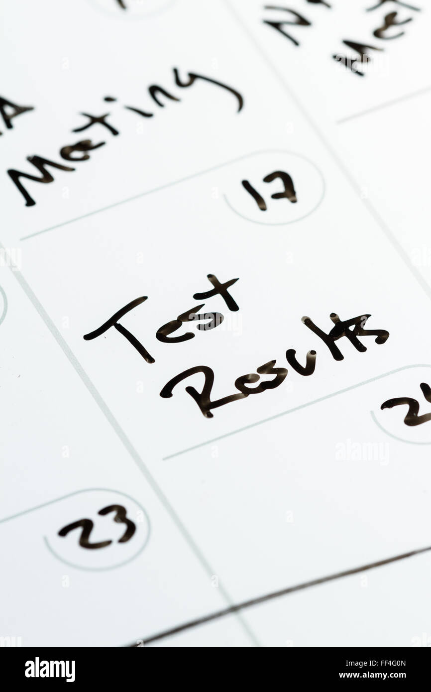 special date marked on a calendar as a concept for receiving test ...