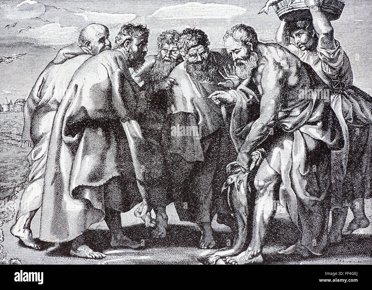 The lithography of New Testament scene after Rubens. Tow Drahma in the ...