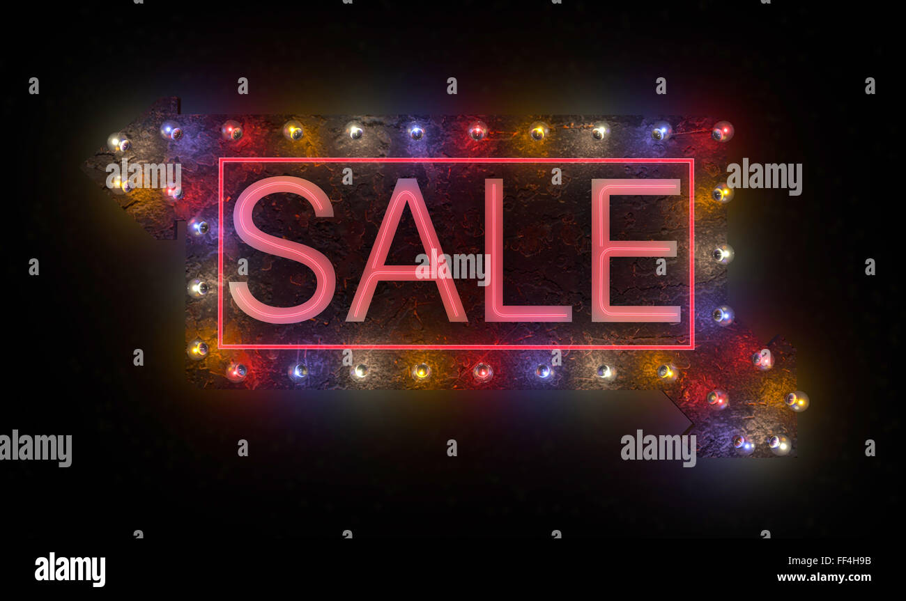 Sale generic sign, store, mall with colored bulbs Stock Photo - Alamy
