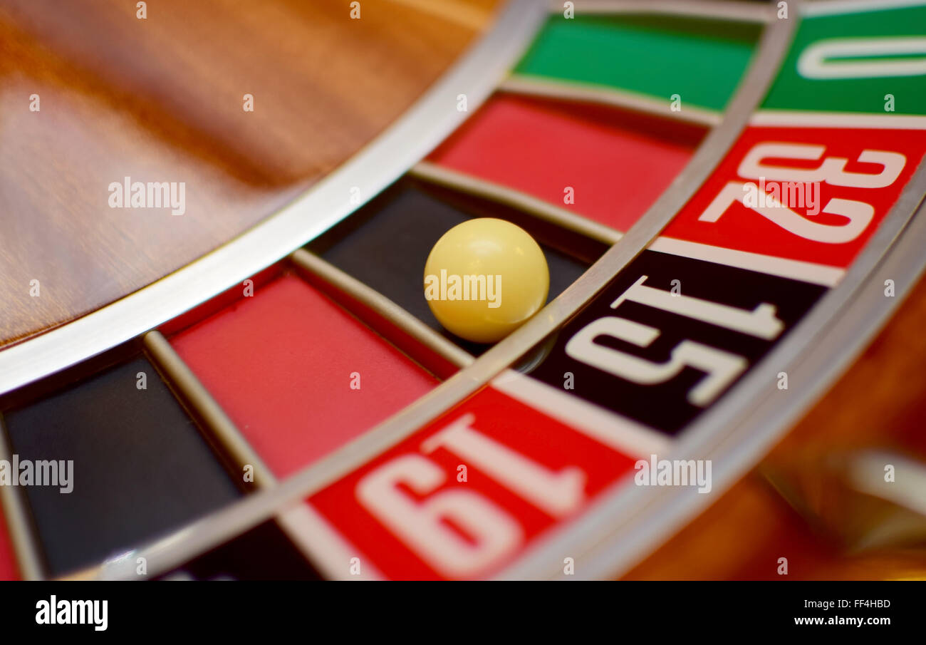 roulette wheel and the ball in the winning number fifteen Stock Photo ...