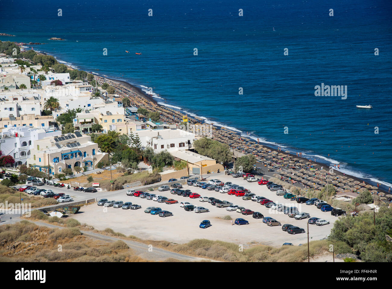 aerial view at kamari beach at santorini greece Stock Photo - Alamy
