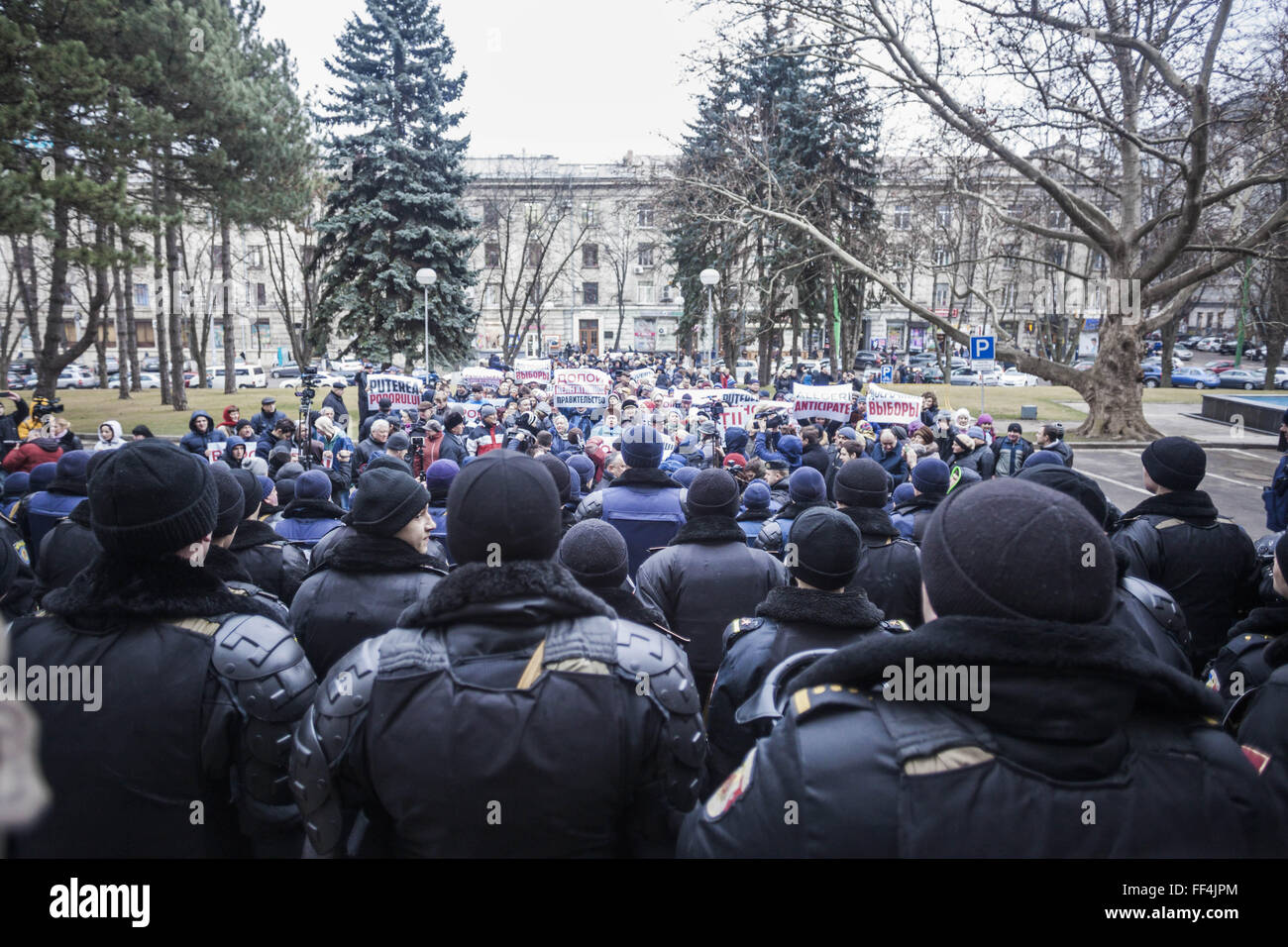 Chisinau, Chisinau, Moldova. 10th Feb, 2016. Police riot keeps guard in ...