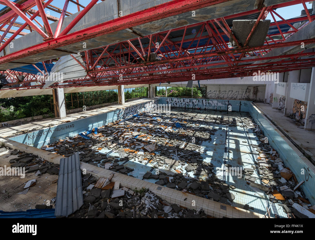 Swimming pool in abandoned Kupari Hotel in Kupari, tourist complex ...