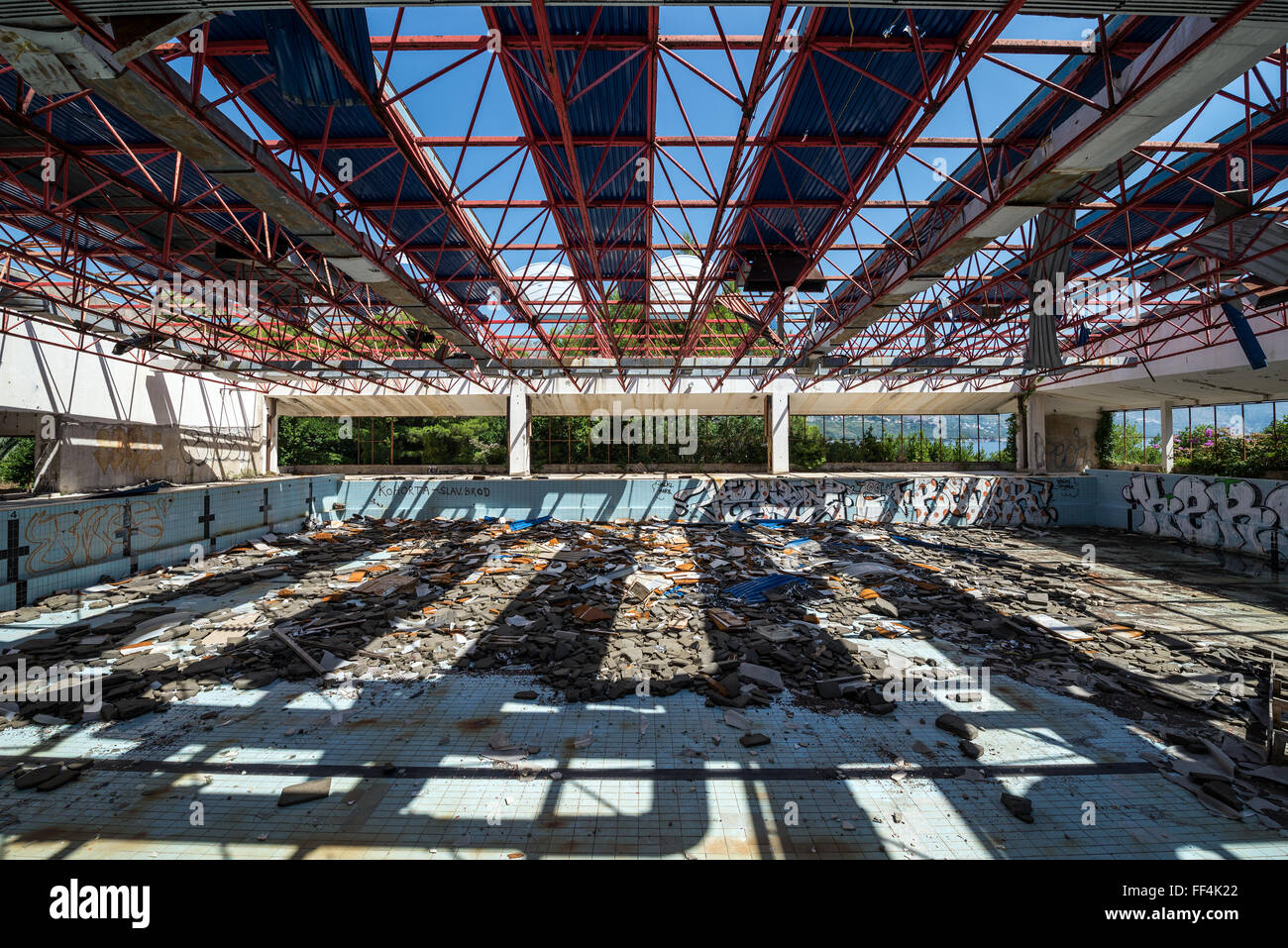 Swimming pool in abandoned Kupari Hotel in Kupari, tourist complex ...