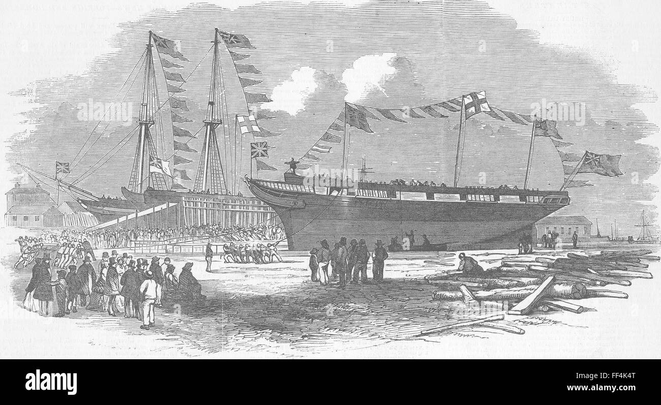 COWES Whaling ship Earl Hardwicke, launch 1850. Illustrated London News ...