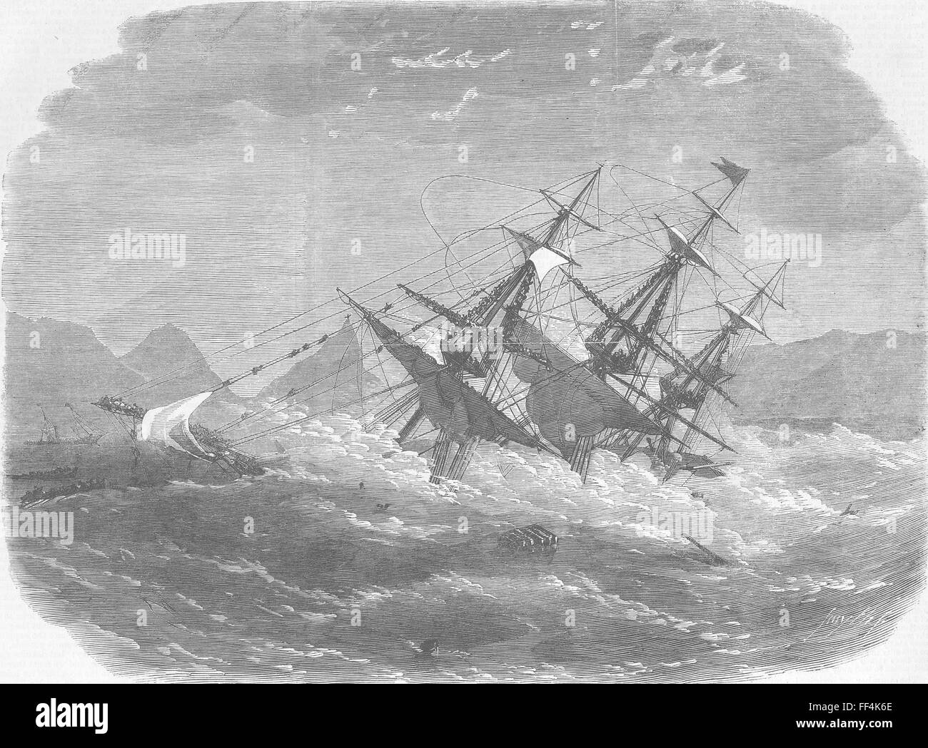 NEW ZEALAND Wreck of HMS Orpheus, Manukau Bar 1863. Illustrated London ...