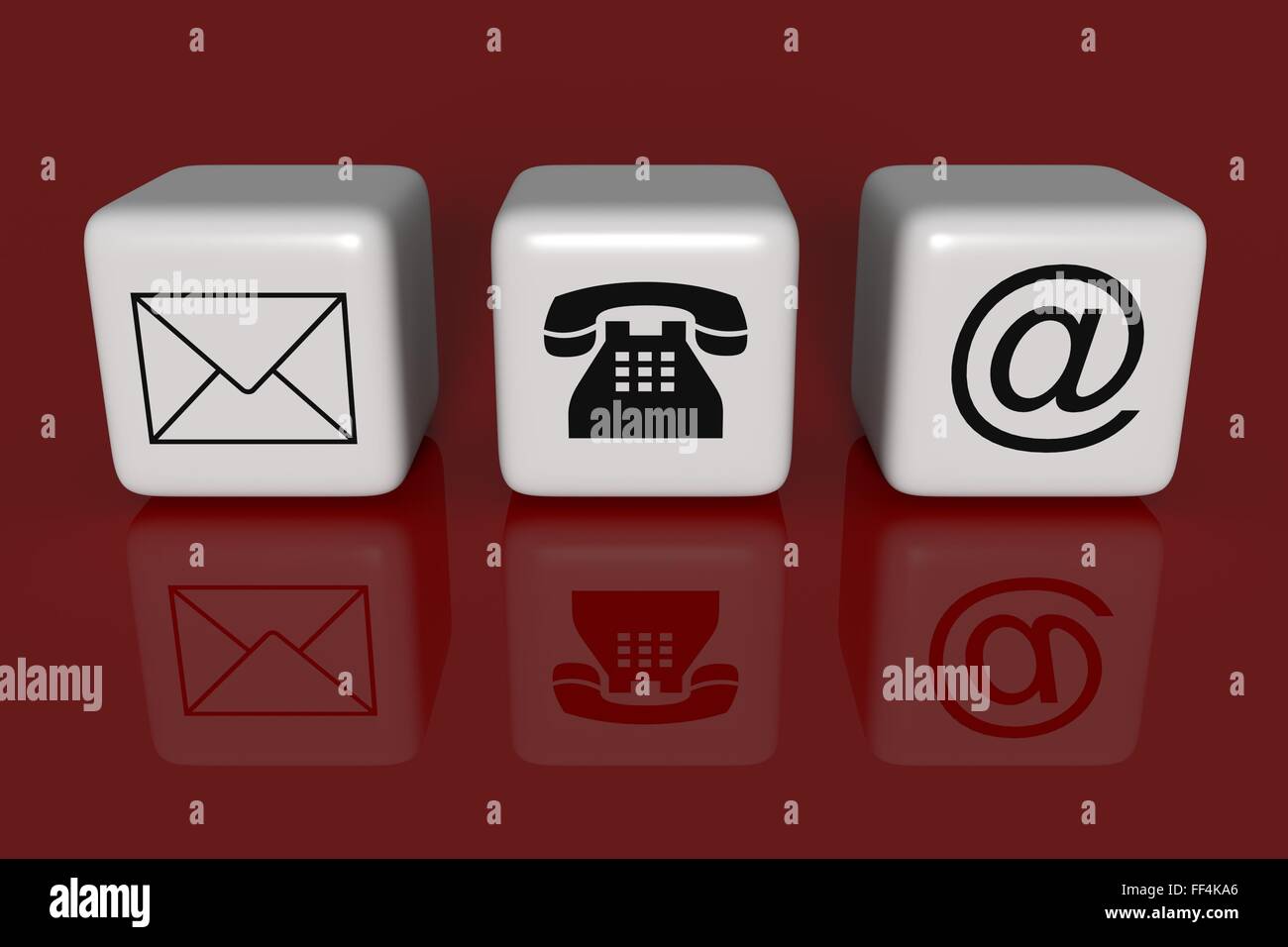 Contact us: white cubes on a red background Stock Photo - Alamy