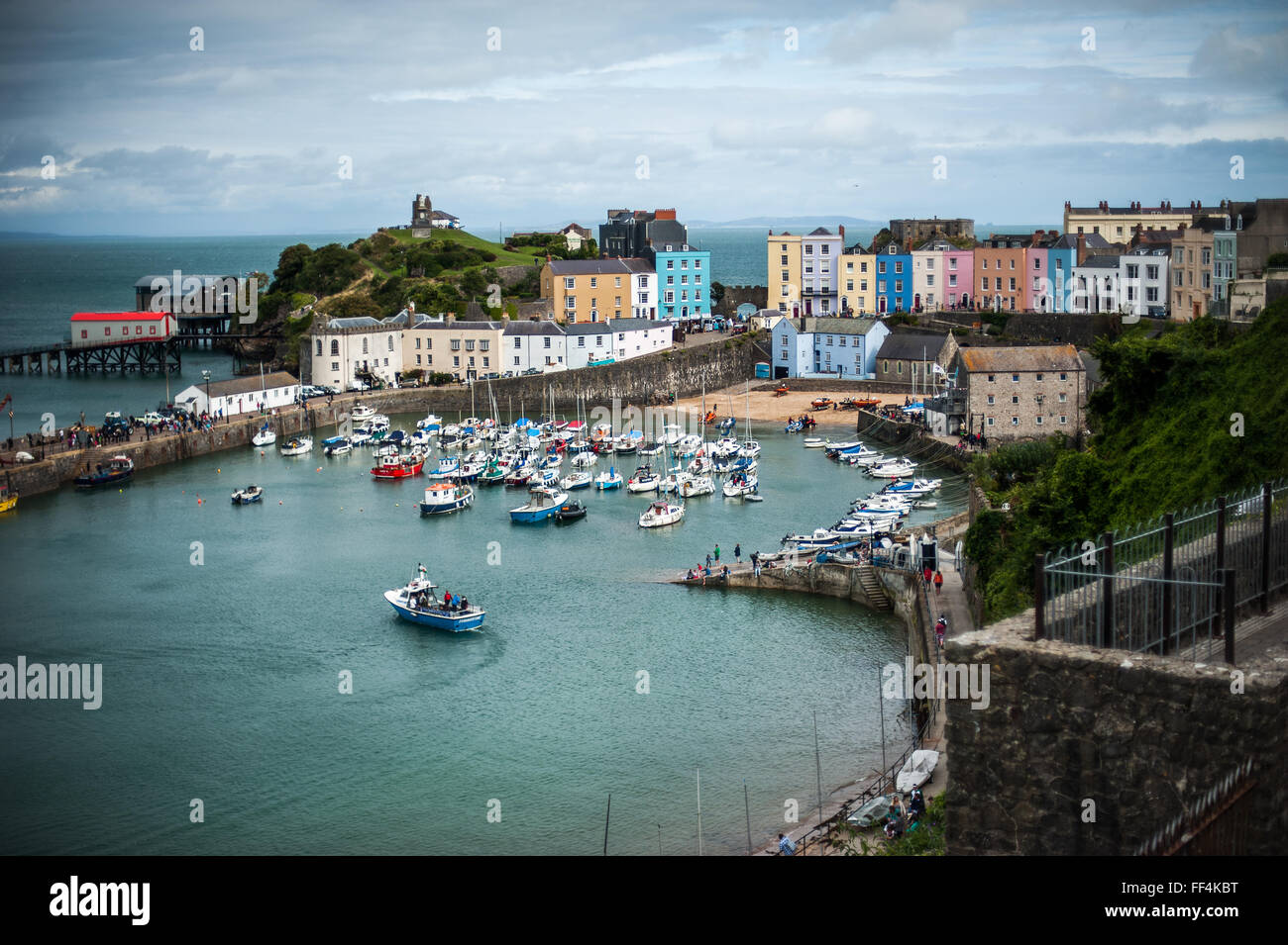 Colourful houses and boats view of Tenby Harbour, Wales Stock Photo - Alamy