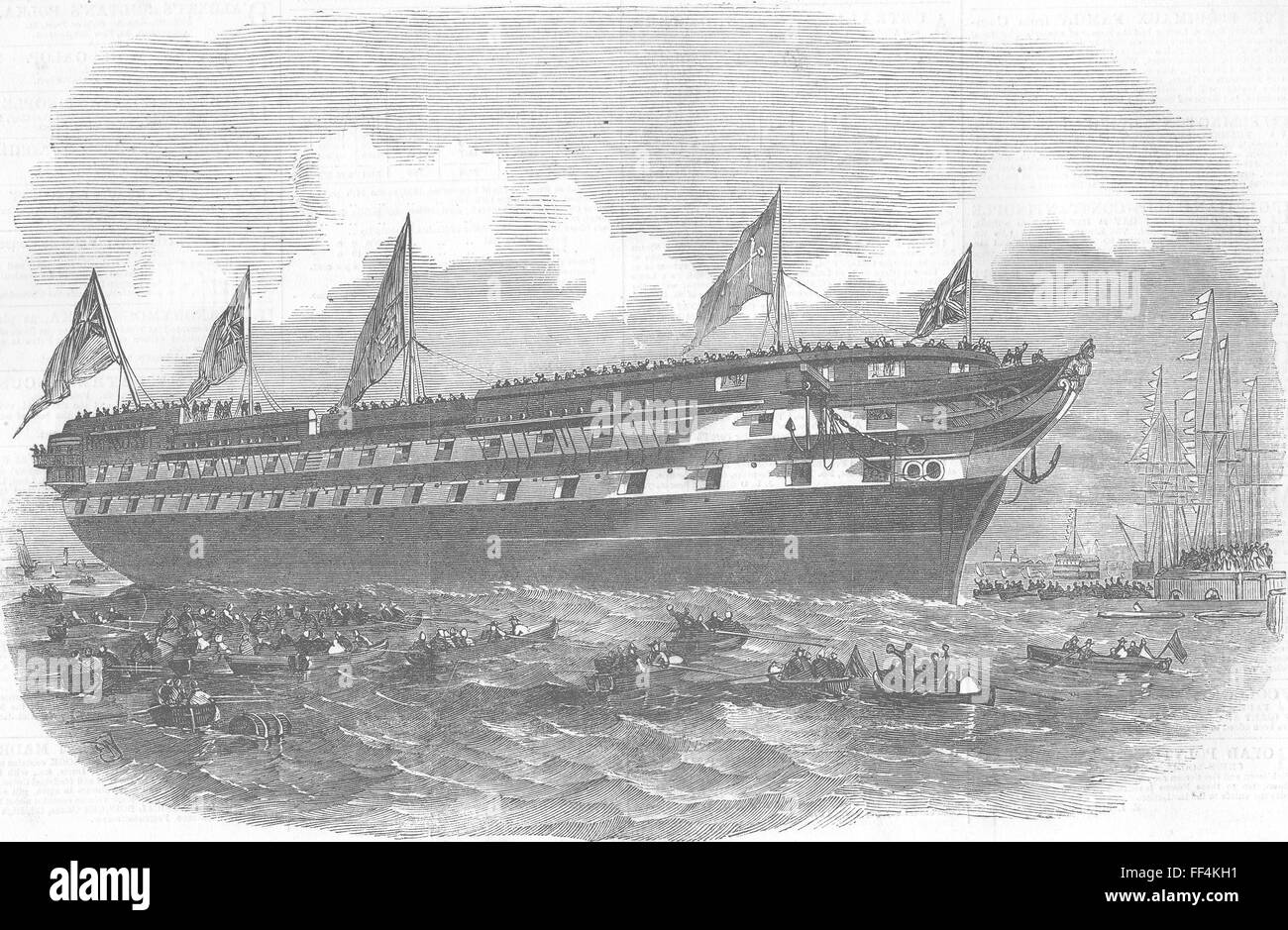 KENT Hannibal steam ship launch, Deptford docks 1854. Illustrated ...