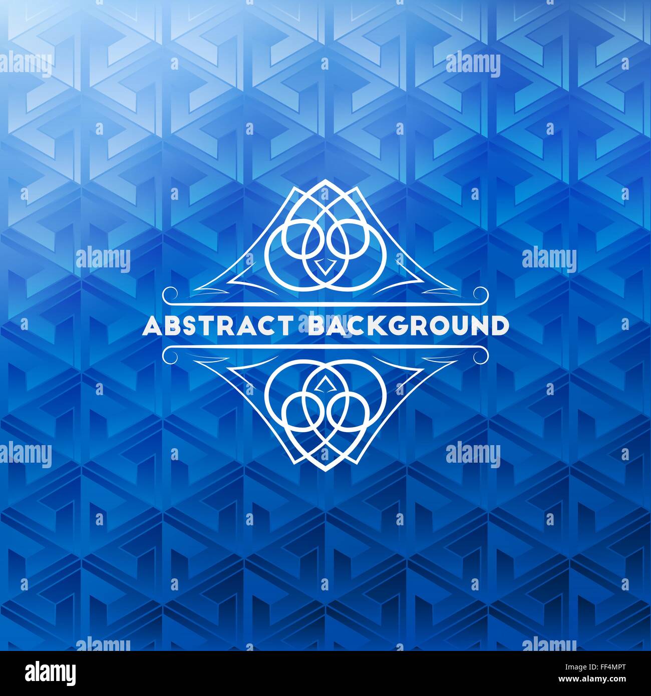 Abstract blue geometric background with elegant calligraphic floral ...