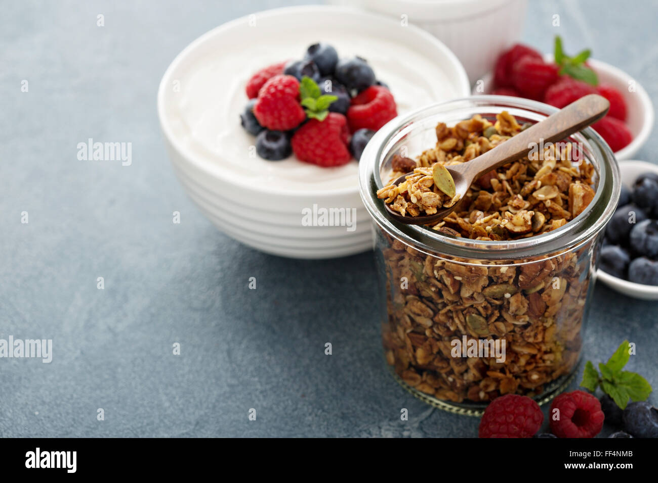 Breakfast items on the table Stock Photo - Alamy
