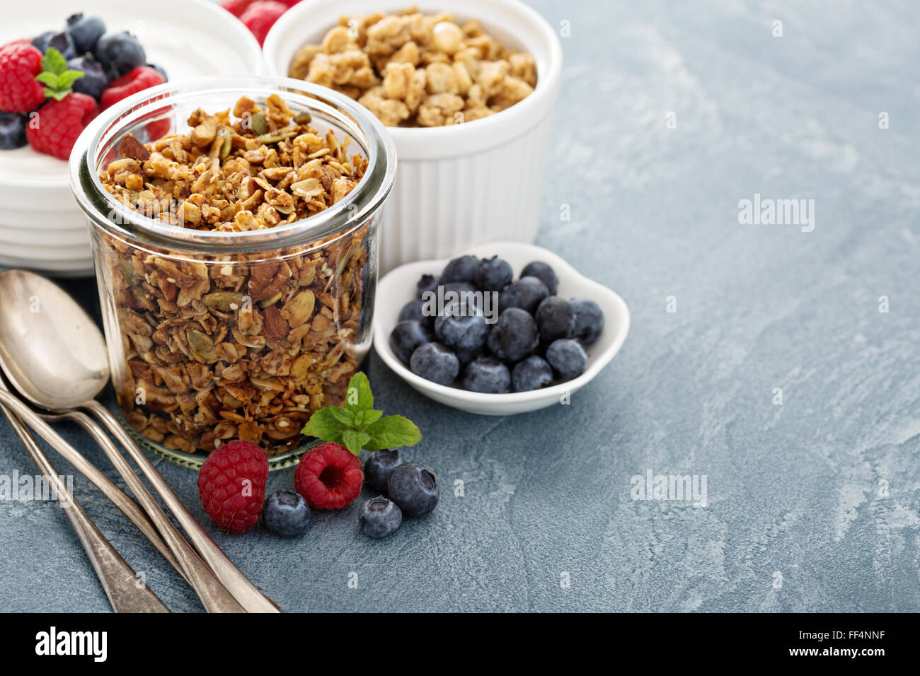 Breakfast items on the table Stock Photo - Alamy
