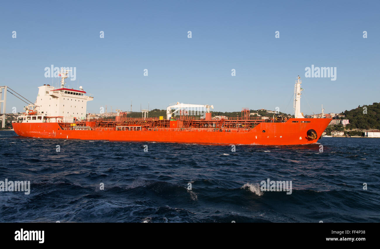 Orange Tanker Ship Passing in Bosphorus Strait Stock Photo - Alamy