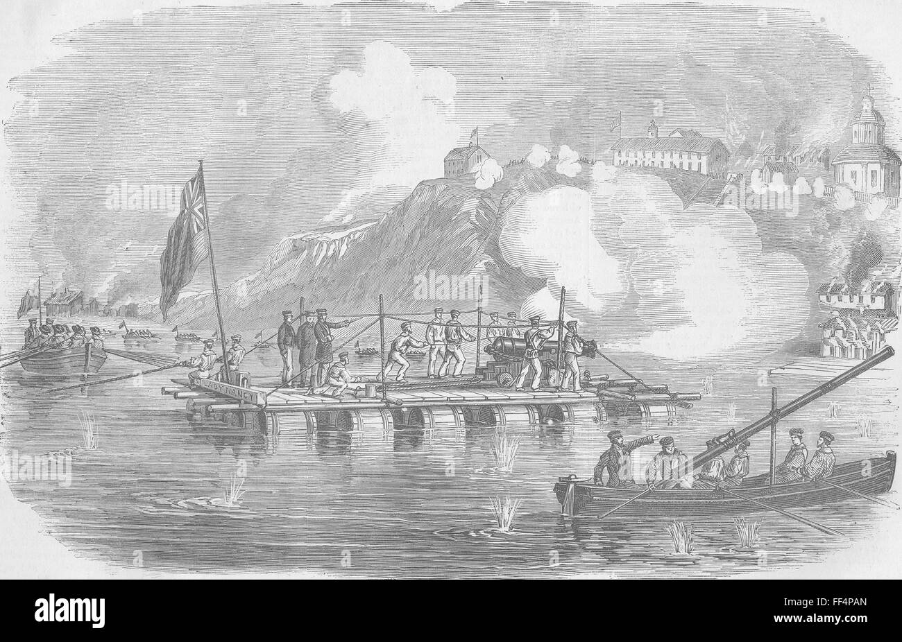 RUSSIA Lady Nancy raft attacking Taganrog, Azov Sea 1855. Illustrated ...